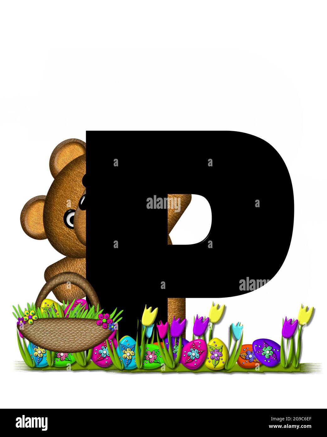 The letter P, in the alphabet set "Teddy Easter Egg Hunt," is black ...