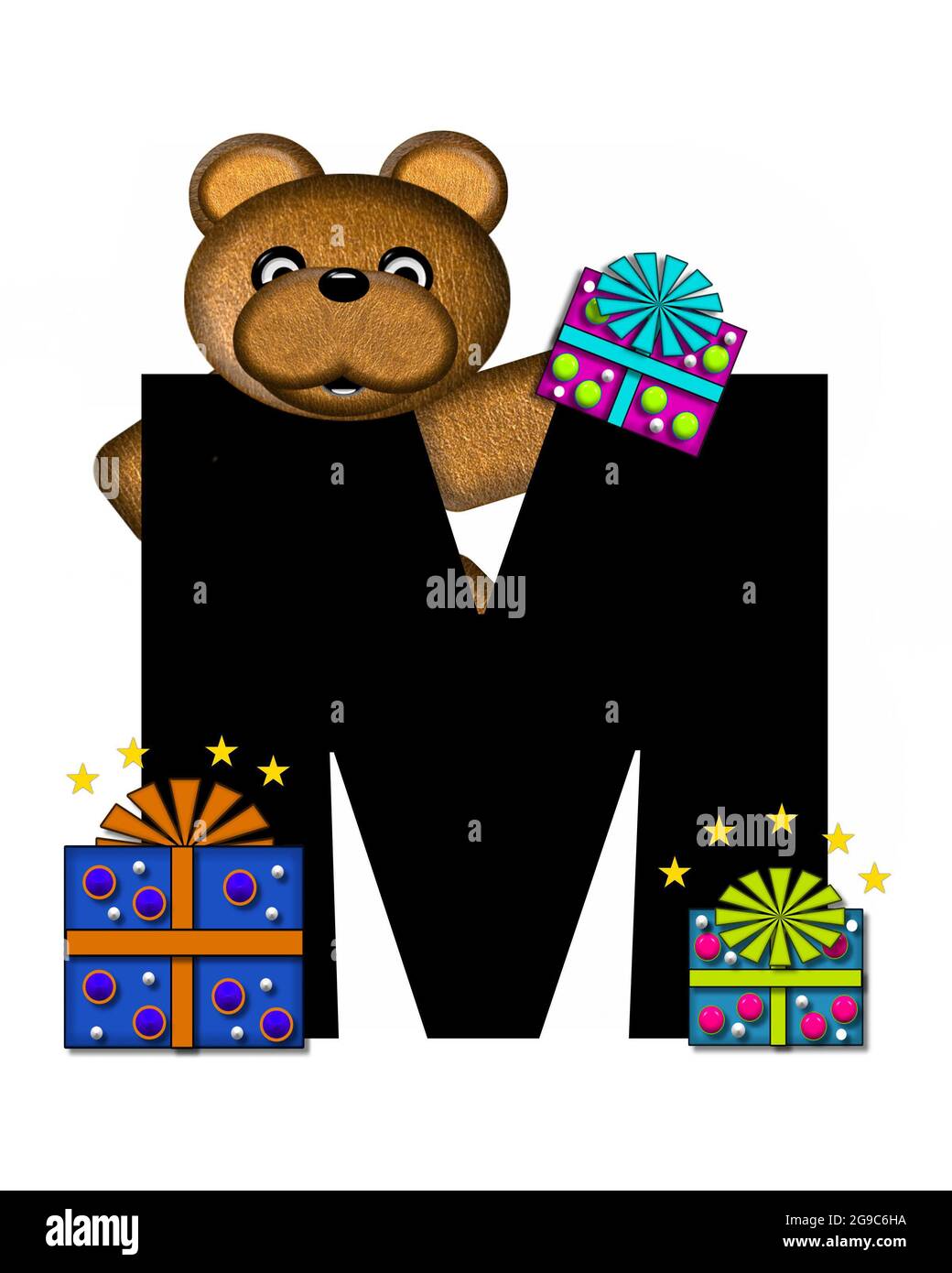 The letter M, in the alphabet set "Teddy Gifts Galore," is black. Teddy ...