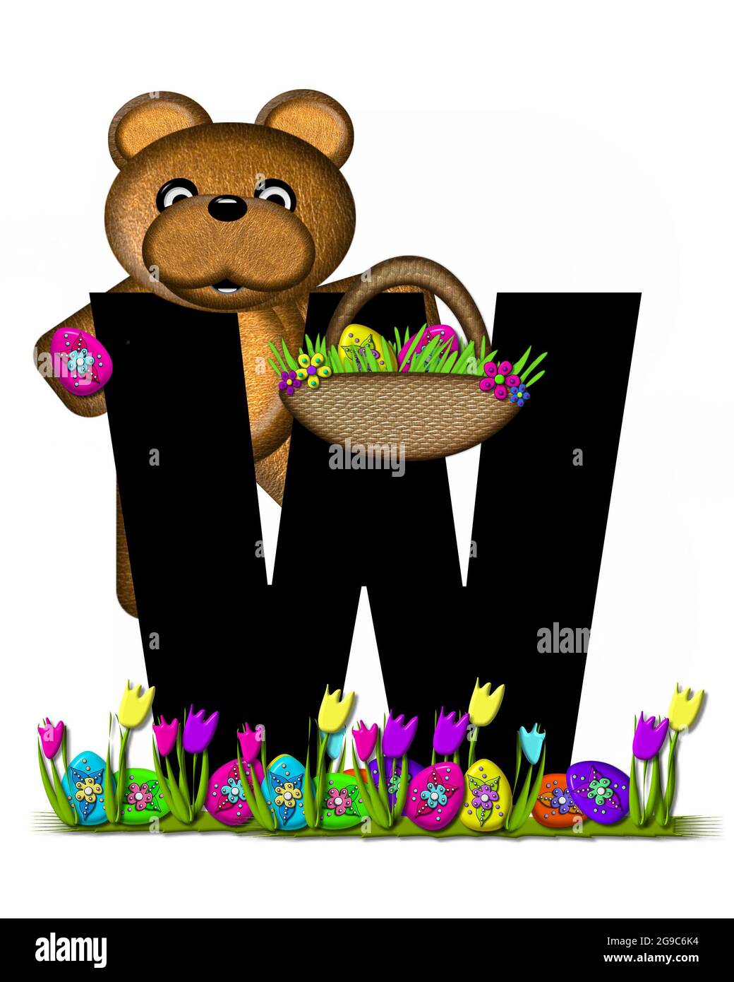 The letter W, in the alphabet set "Teddy Easter Egg Hunt," is black ...