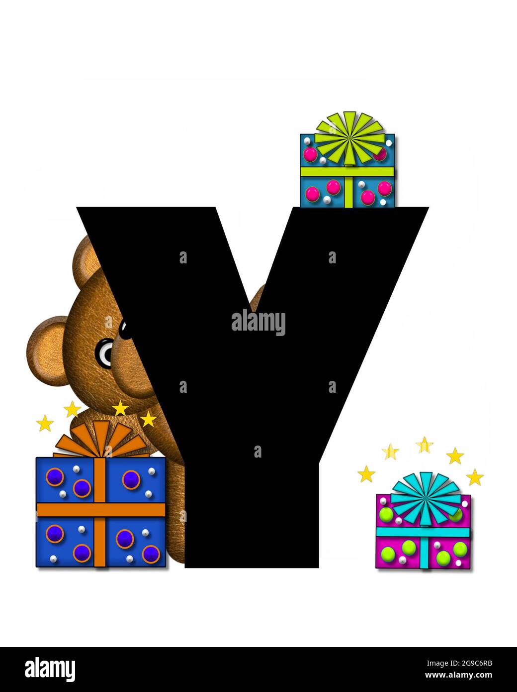 The letter Y, in the alphabet set "Teddy Gifts Galore," is black. Teddy ...