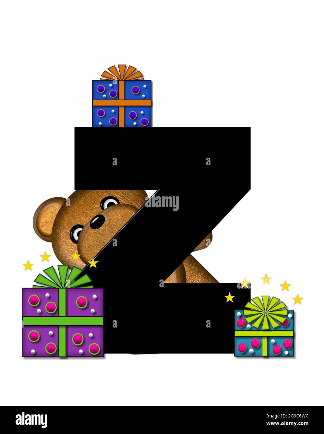 The letter Z, in the alphabet set "Teddy Gifts Galore," is black. Teddy ...