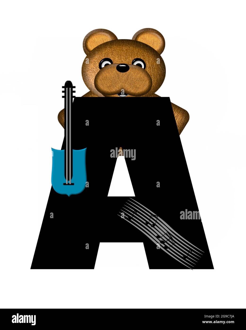 The letter A, in the alphabet set "Teddy Guitar Music," is black. Teddy ...