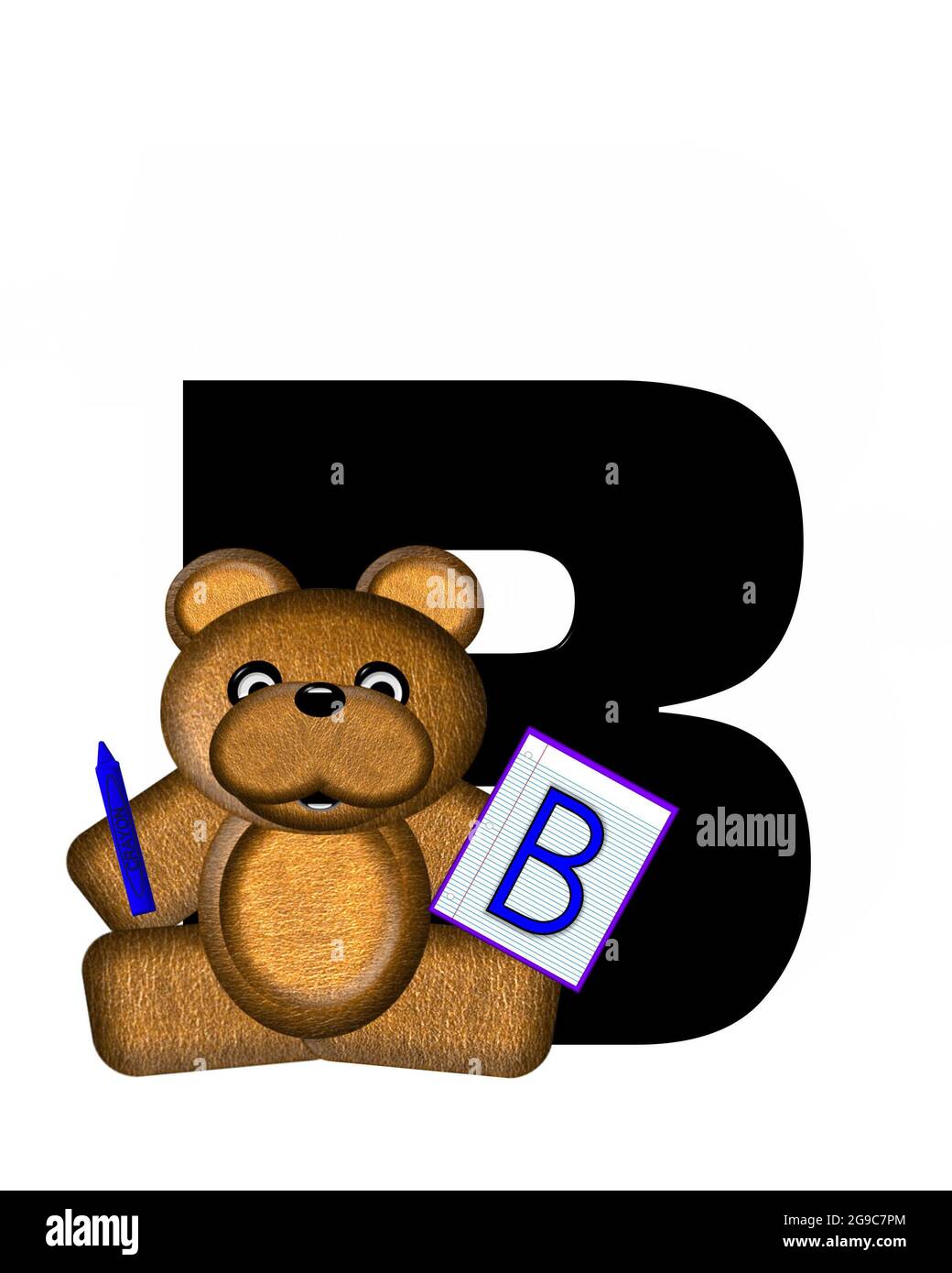 The letter B, in the alphabet set "Teddy Homework," is black with white ...