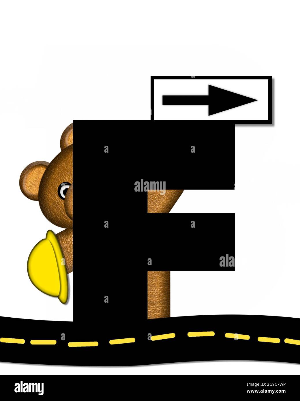 The letter F, in the alphabet set "Teddy Highway Work," is black and ...