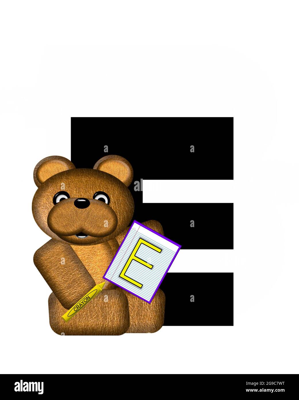 The letter E, in the alphabet set "Teddy Homework," is black with white ...