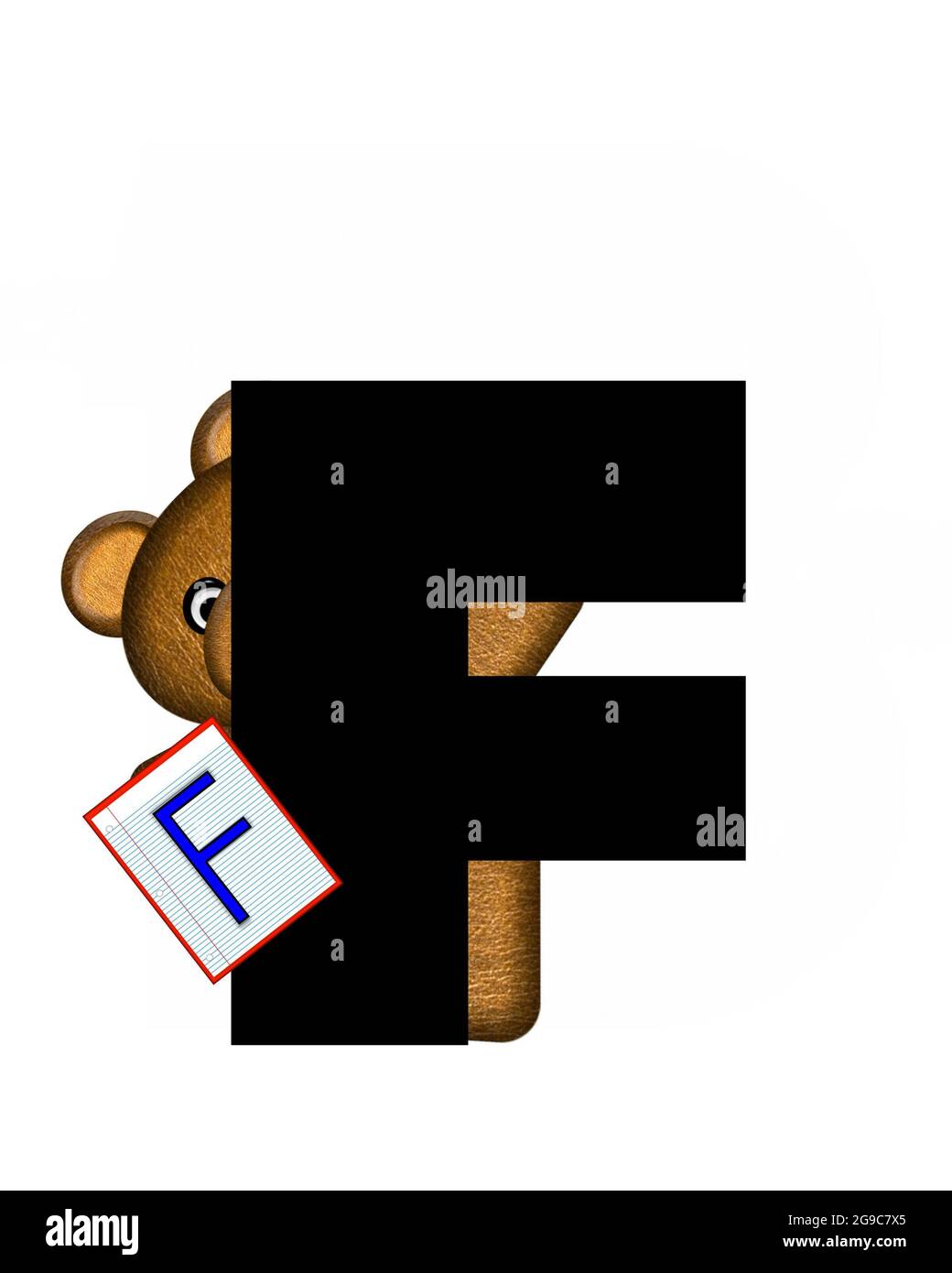The letter F, in the alphabet set "Teddy Homework," is black with white ...
