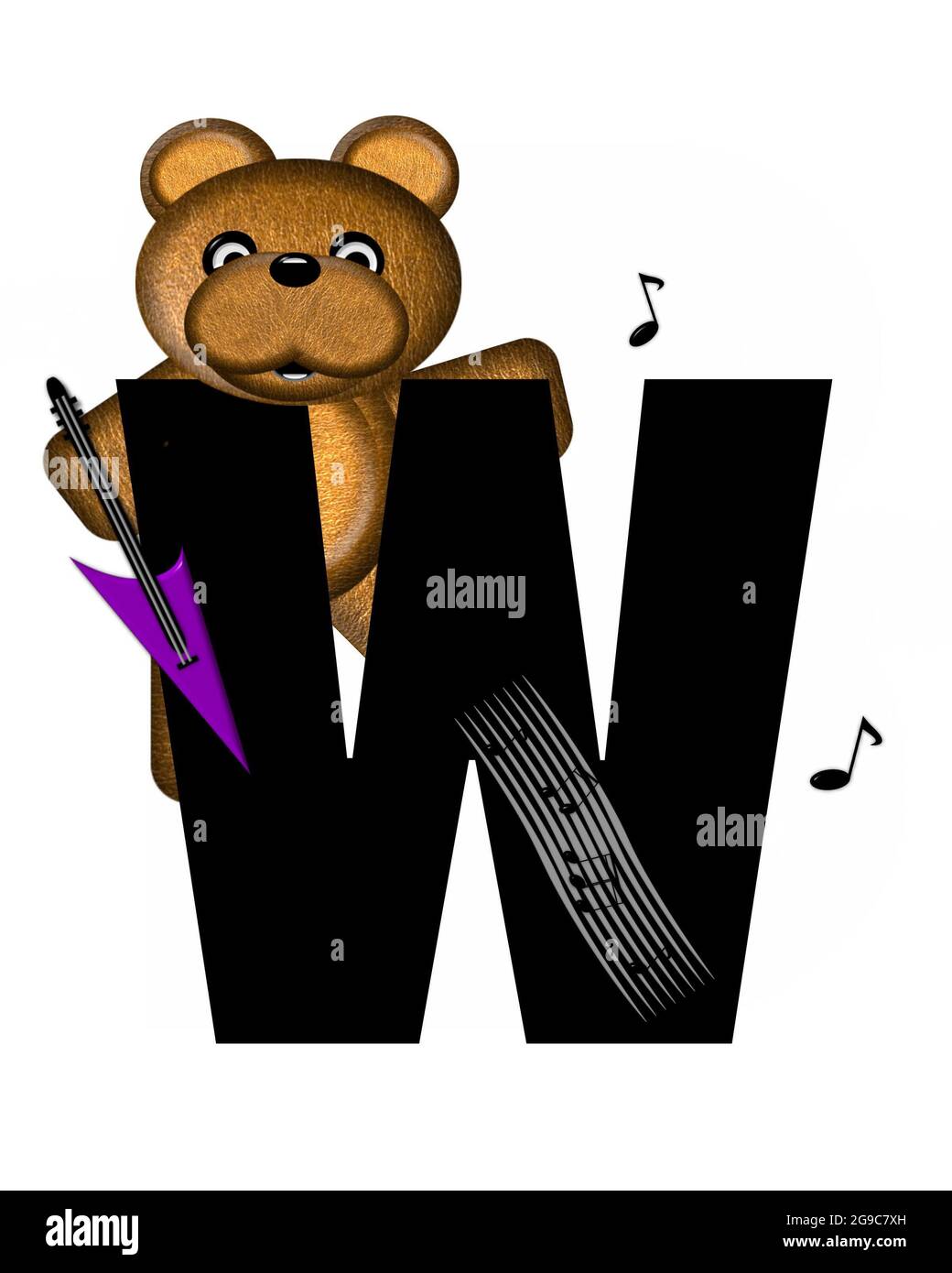 The letter W, in the alphabet set "Teddy Guitar Music," is black. Teddy ...