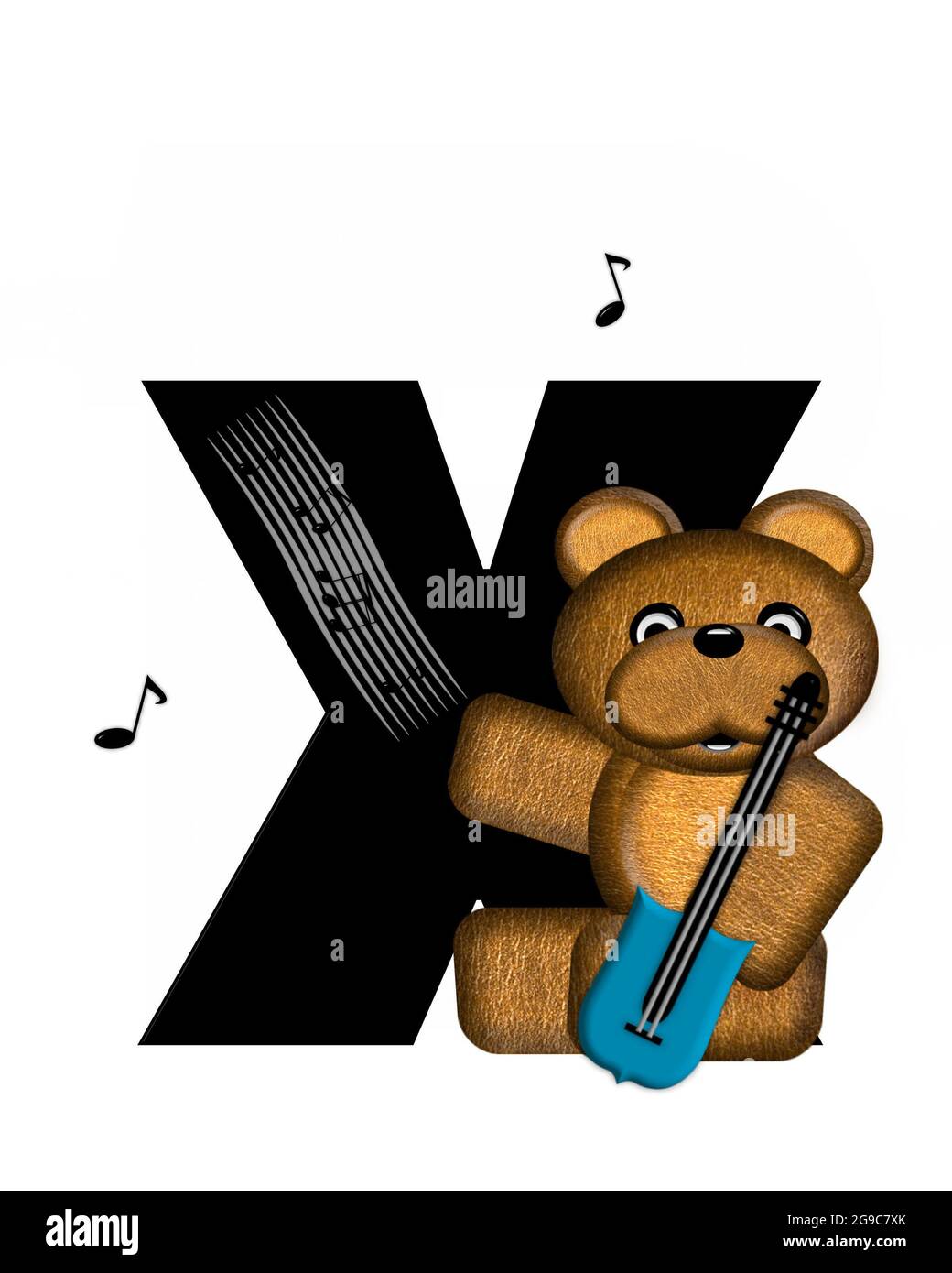 The letter X, in the alphabet set "Teddy Guitar Music," is black. Teddy ...