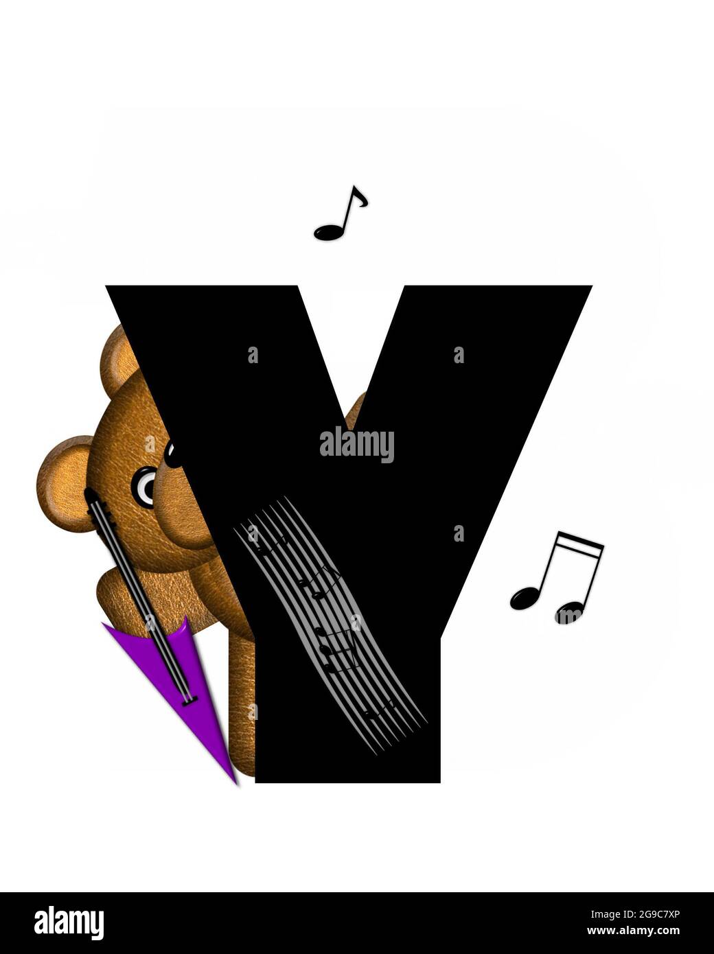 The letter Y, in the alphabet set "Teddy Guitar Music," is black. Teddy ...