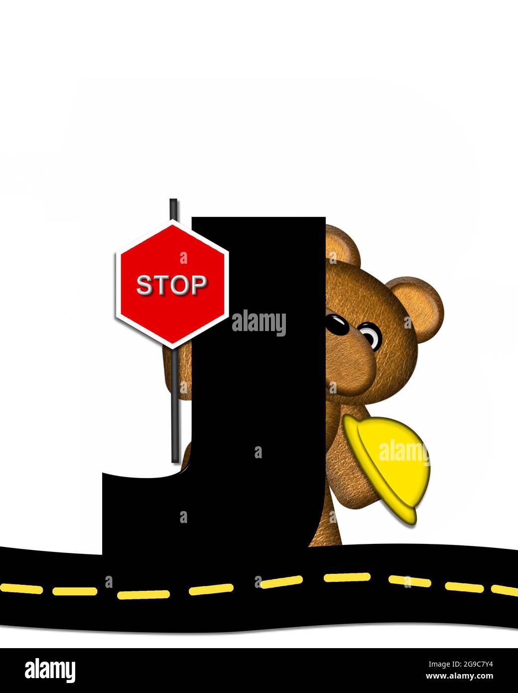 The letter J, in the alphabet set "Teddy Highway Work," is black and ...