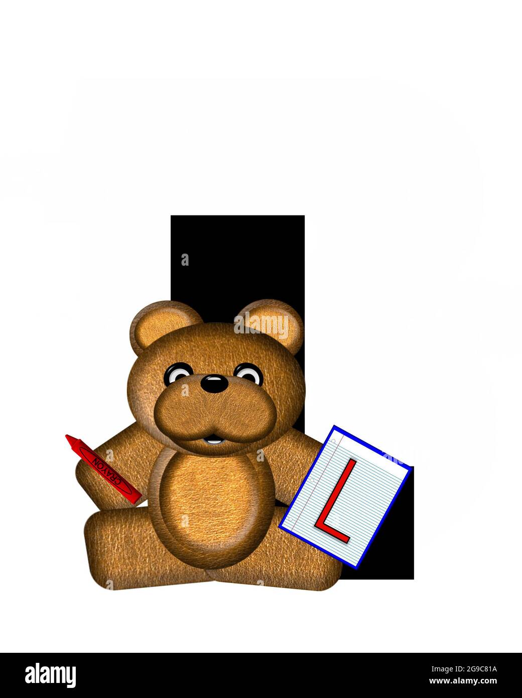 The letter L, in the alphabet set "Teddy Homework," is black with white ...