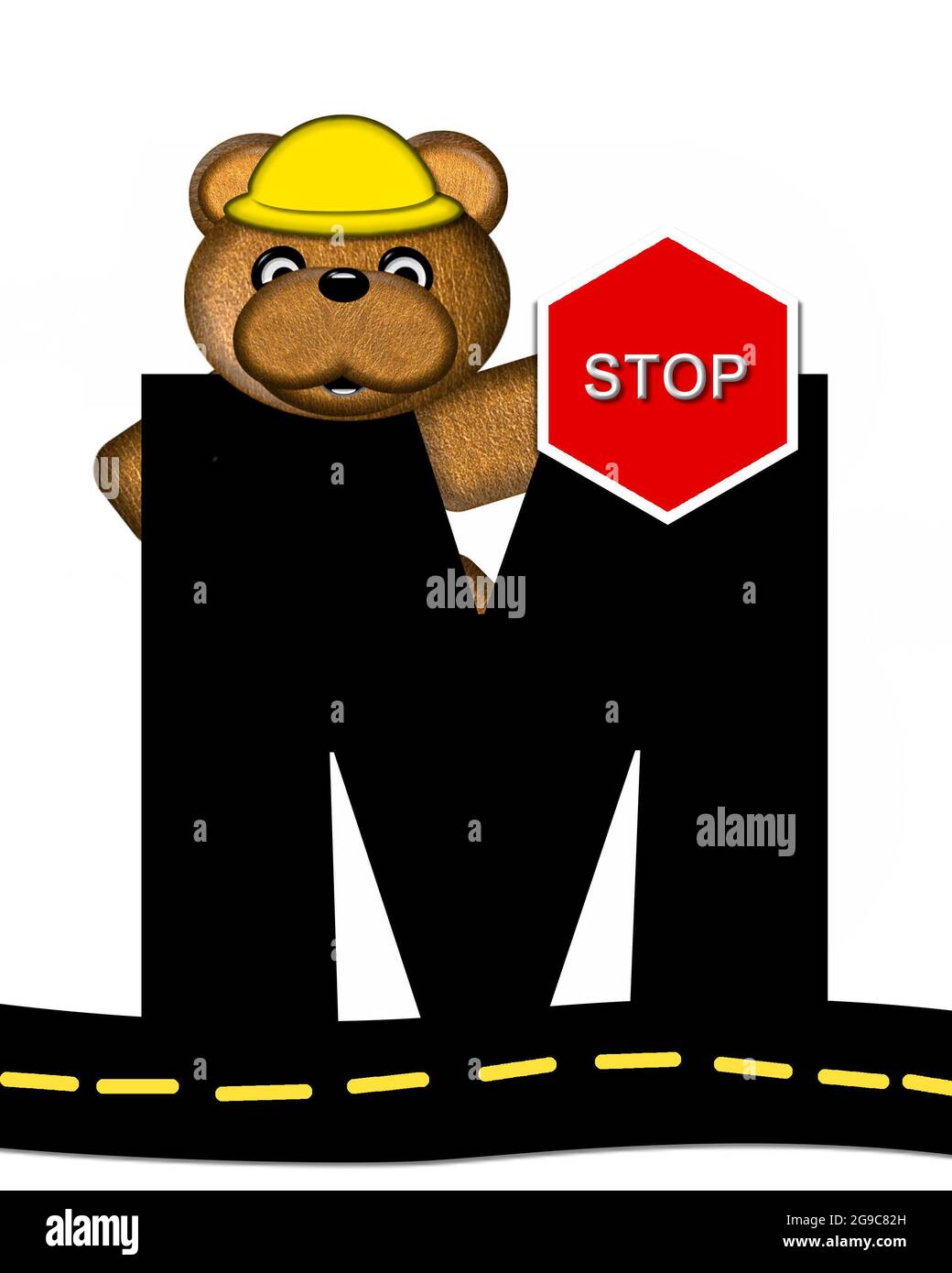 The letter M, in the alphabet set "Teddy Highway Work," is black and ...