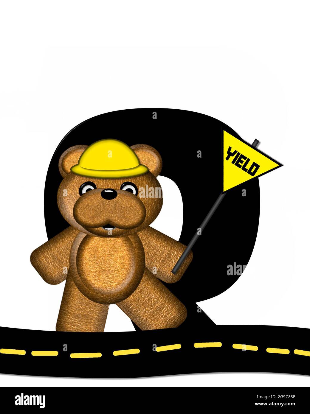 The letter Q, in the alphabet set "Teddy Highway Work," is black and ...