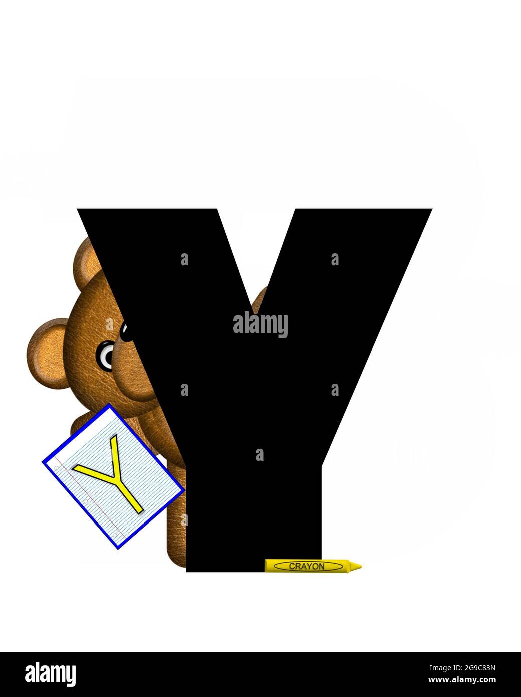 The letter Y, in the alphabet set "Teddy Homework," is black with white ...