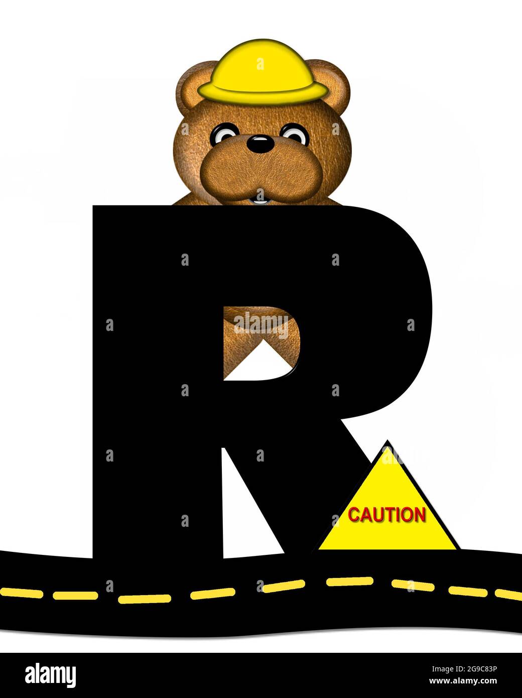 The letter R, in the alphabet set "Teddy Highway Work," is black and ...