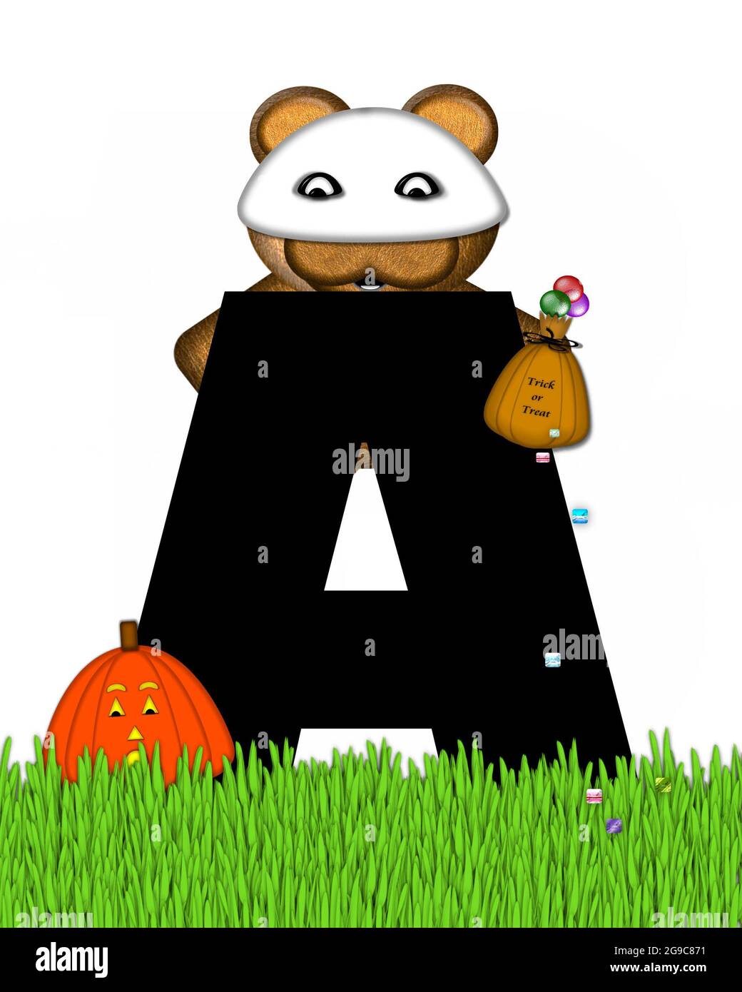 The letter A, in the alphabet set "Teddy Trick or Treats," is black and ...