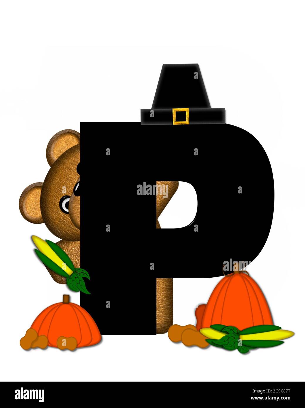 The letter P, in the alphabet set "Teddy Thanksgiving," is black. It is ...
