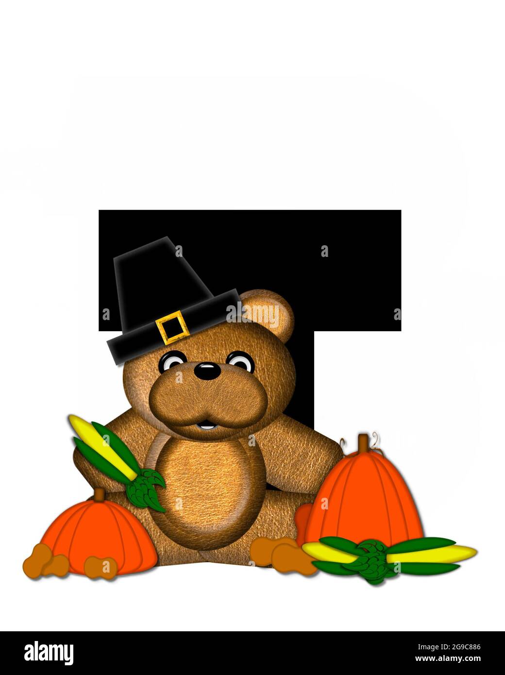 The letter T, in the alphabet set "Teddy Thanksgiving," is black. It is ...