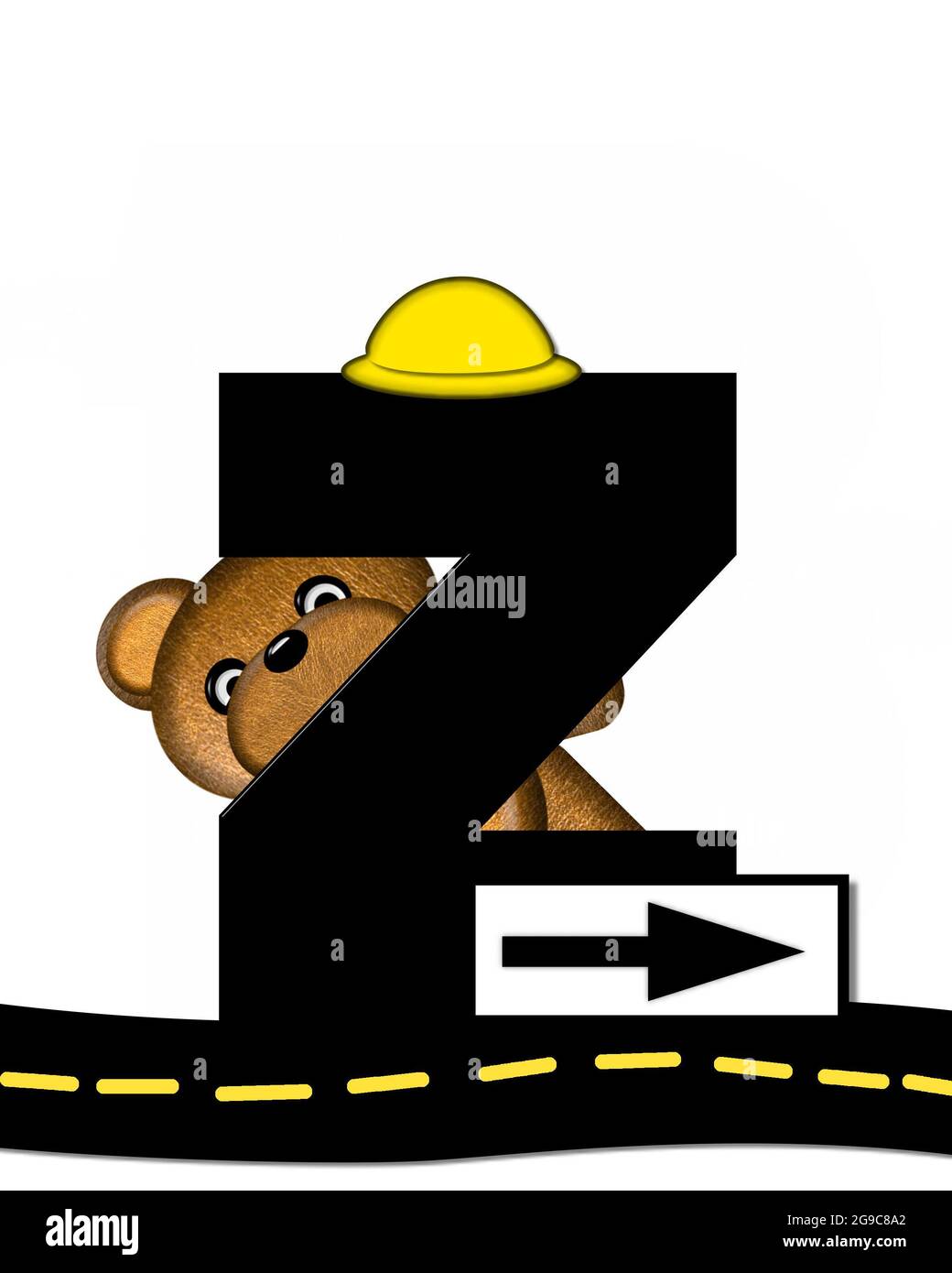 The letter Z, in the alphabet set "Teddy Highway Work," is black and ...