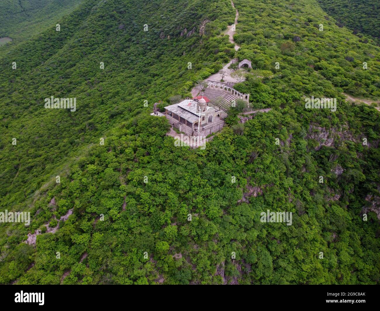 An aerial view of the Cerrito chapel in Autlan de Navarro, Jalisco ...