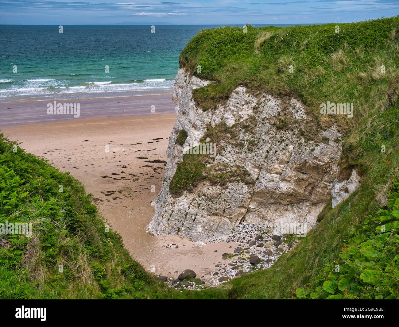 Coastal cliffs showing exposed strata near Portrush on the Antrim ...