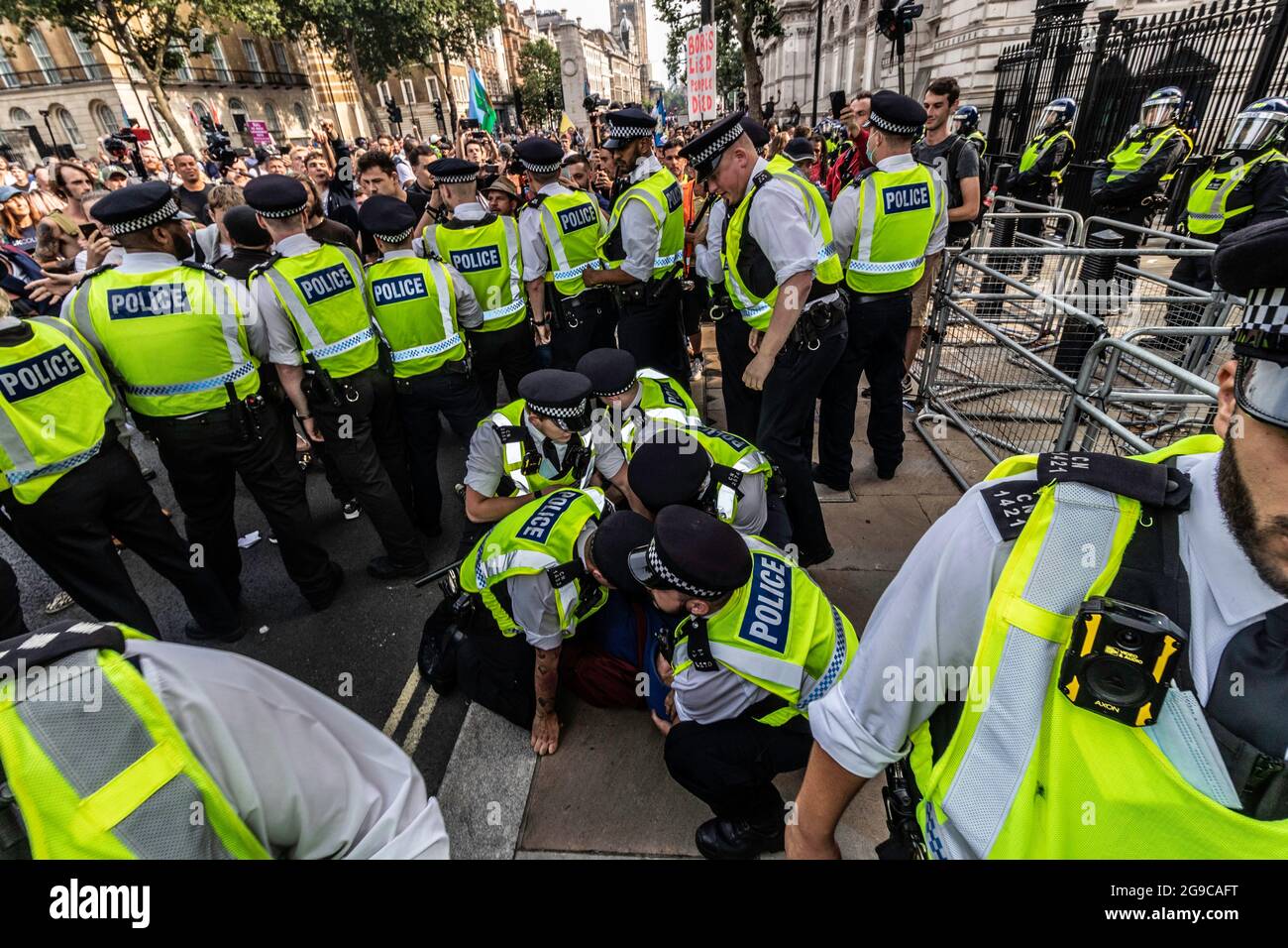 Policemen arrest a protester during the demonstration. Protesters ...