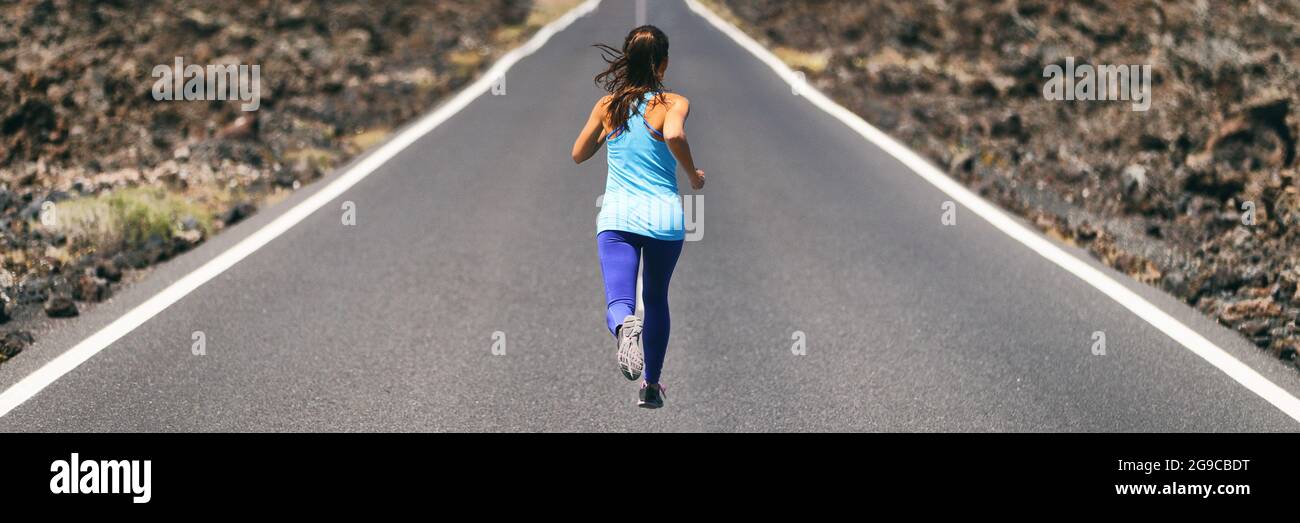 Run sport active lifestyle runner woman running on road landscape ...