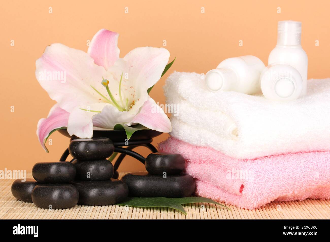 beautiful spa setting on beige background Stock Photo - Alamy