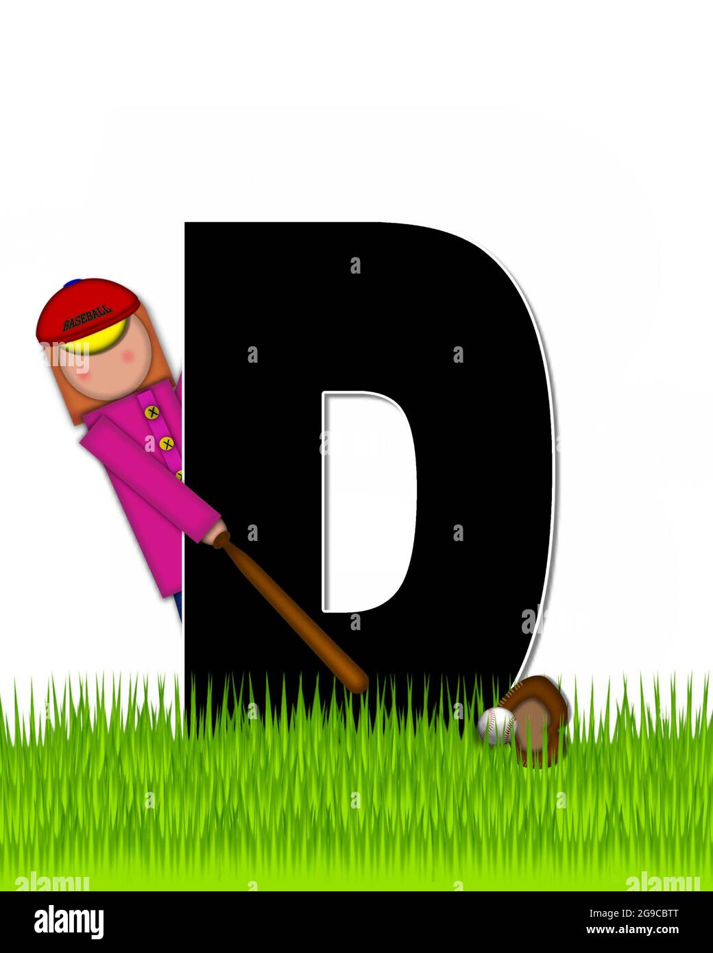 The letter D, in the alphabet set "Children Baseball" is black and ...