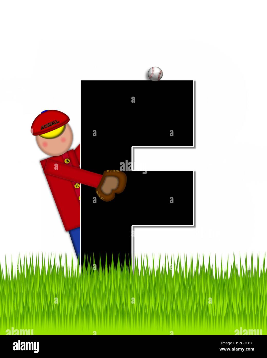 The letter F, in the alphabet set "Children Baseball" is black and ...