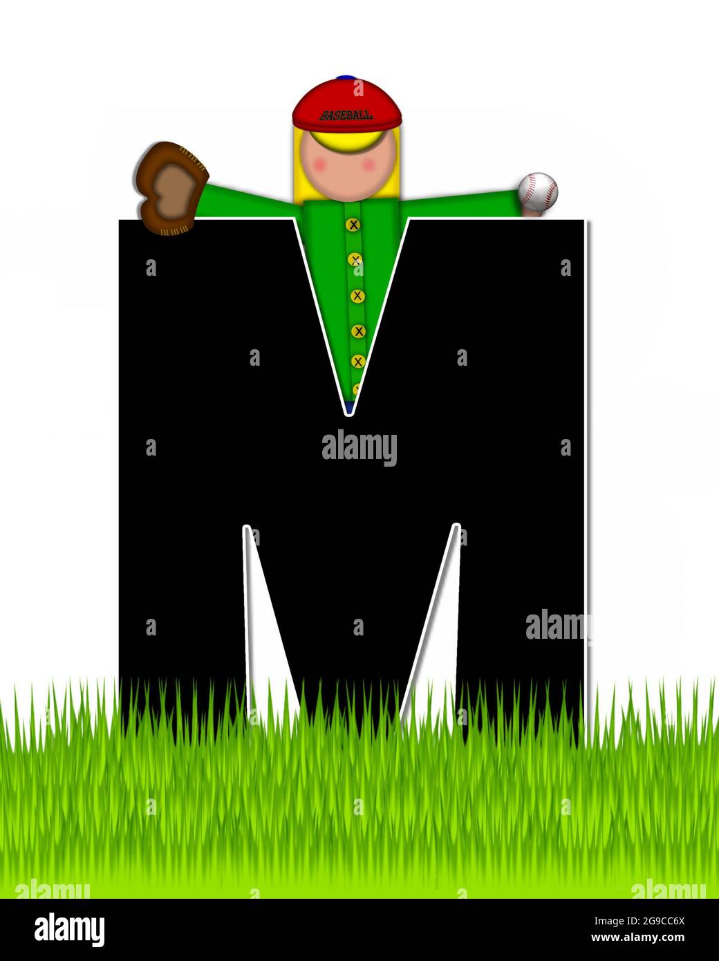 The letter M, in the alphabet set "Children Baseball" is black and ...