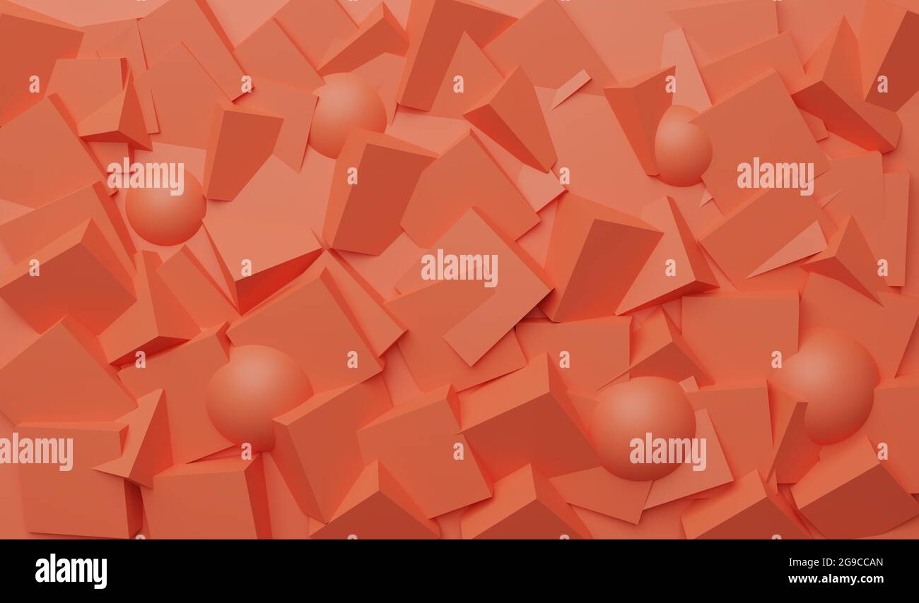Orange cubes and spheres forming an abstract background. 3D ...
