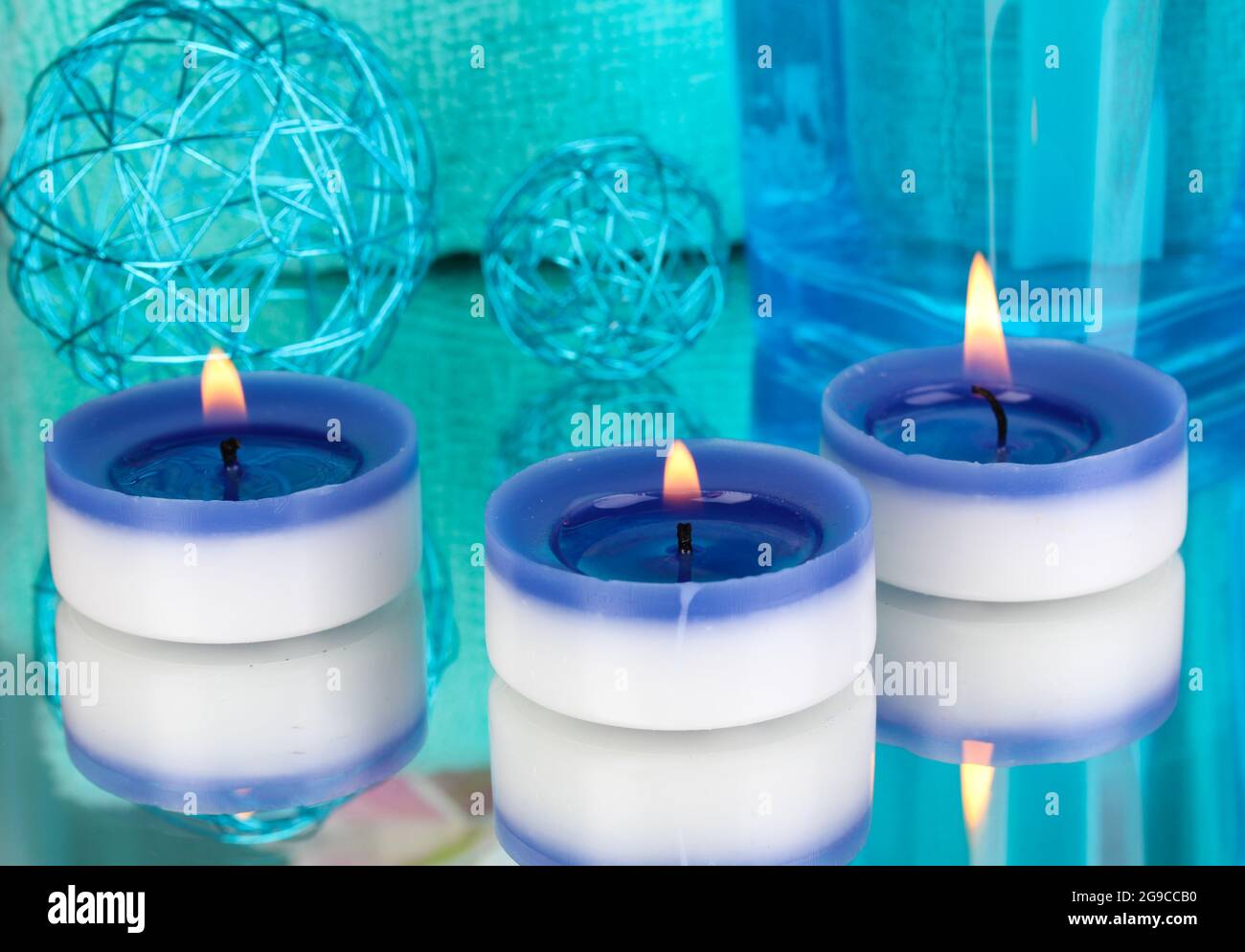 Beautiful spa setting on water background with reflection Stock Photo ...