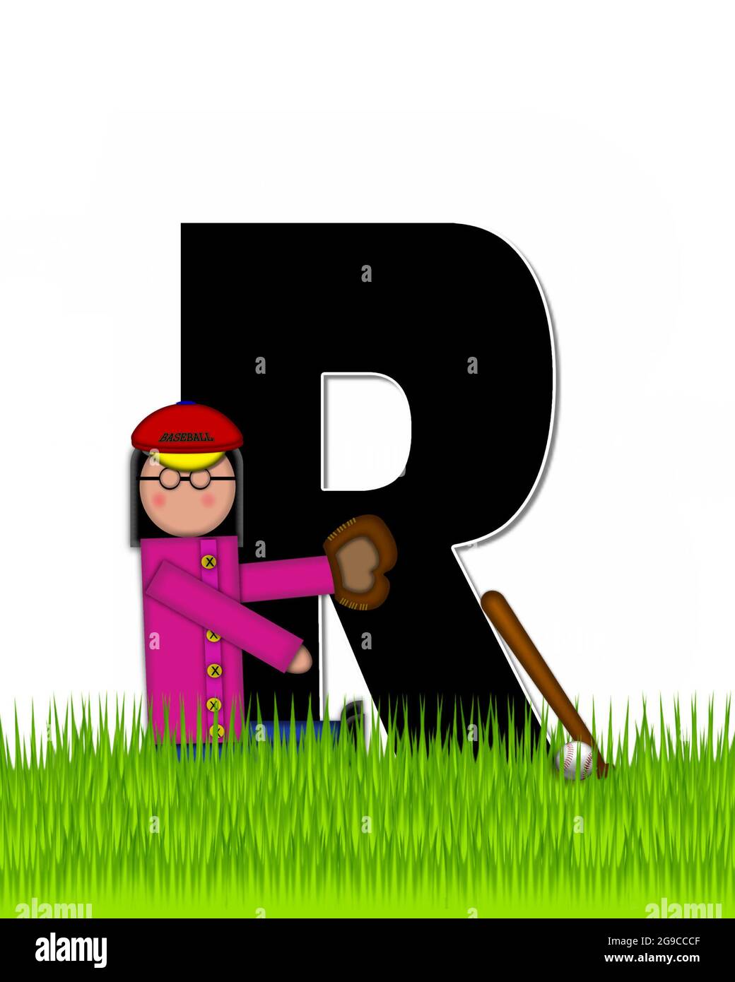 The letter R, in the alphabet set "Children Baseball" is black and ...