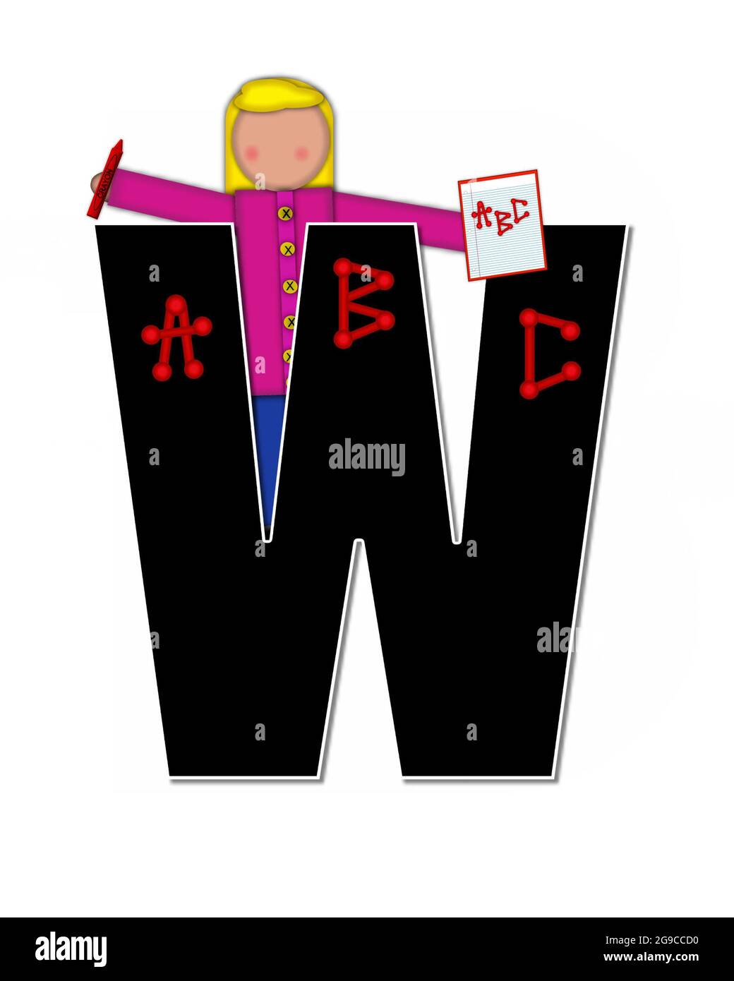 The letter W, in alphabet set "Children ABCs" is black. Letters are ...