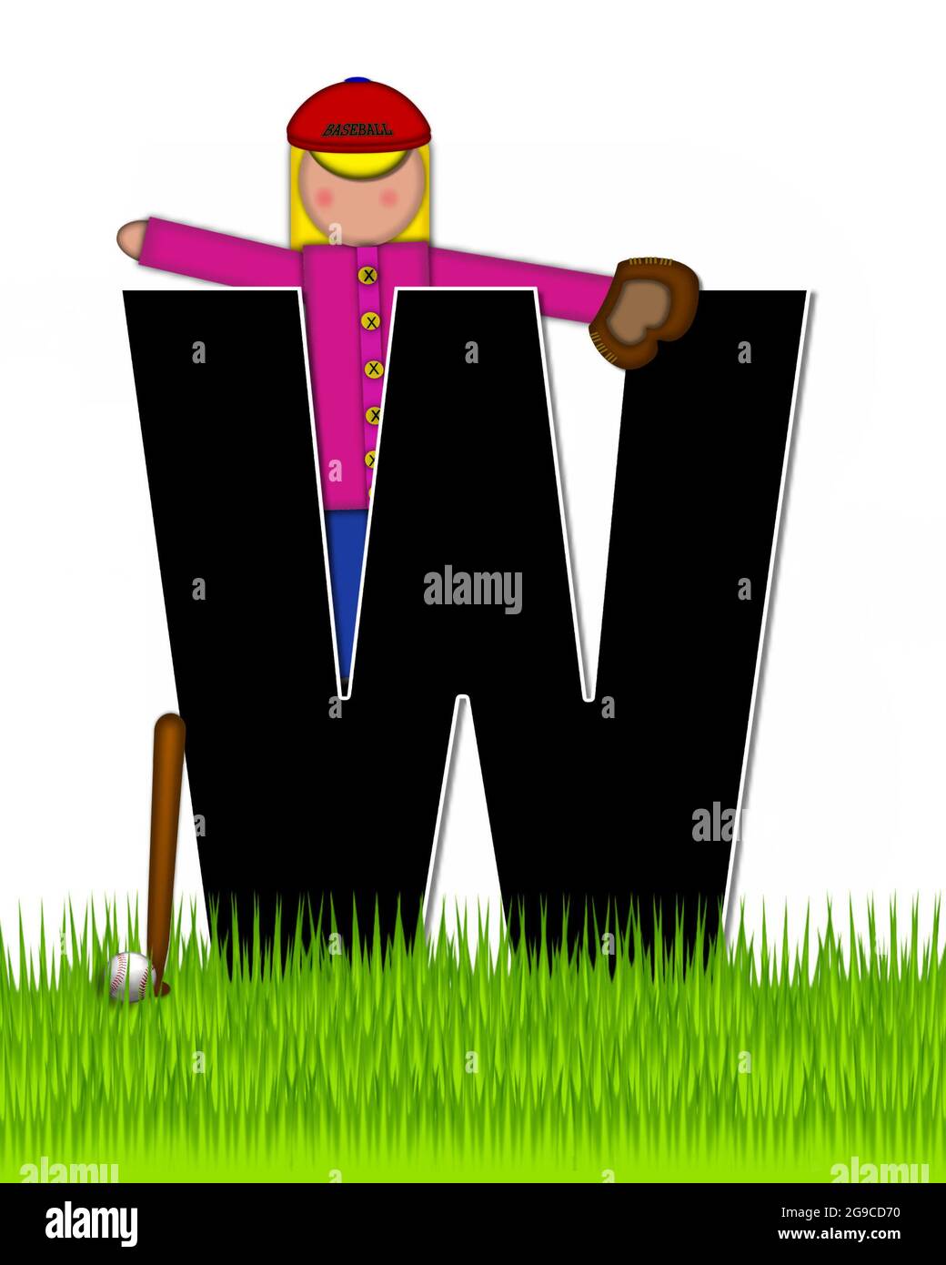 The letter W, in the alphabet set "Children Baseball" is black and ...