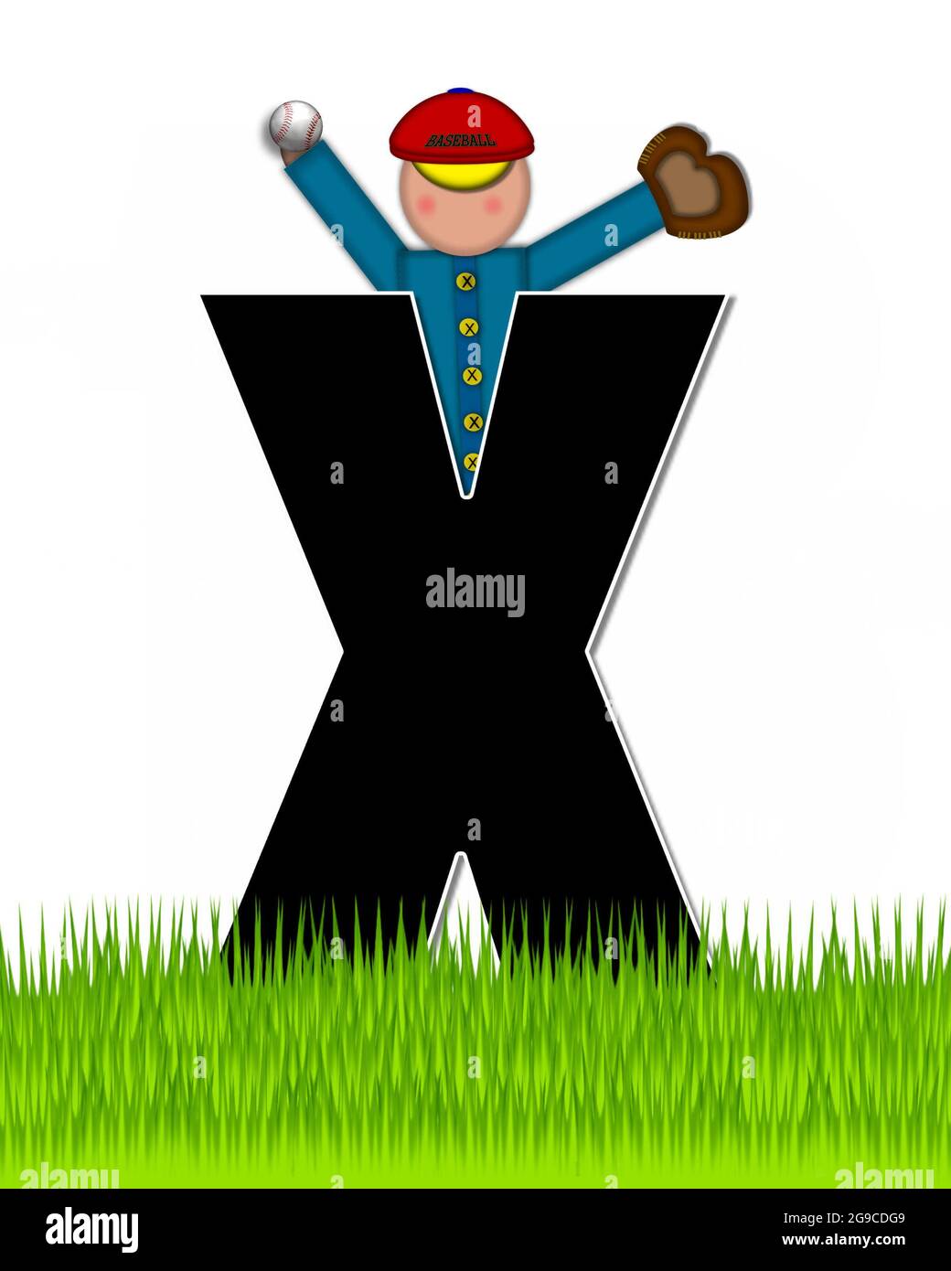 The letter X, in the alphabet set "Children Baseball" is black and ...