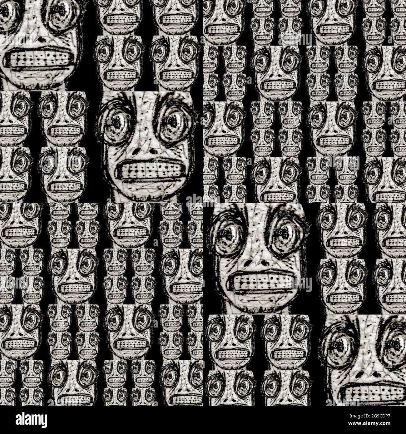 Afraid expression sketchy face motif black and white seamless pattern ...
