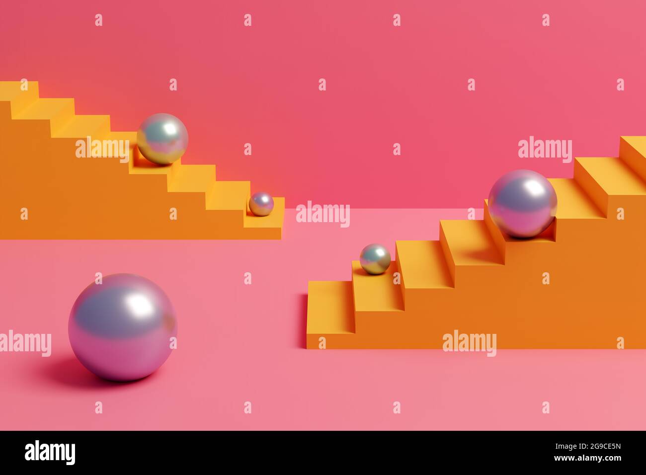 Abstract interior with stairs and spheres. 3D illustration Stock Photo ...