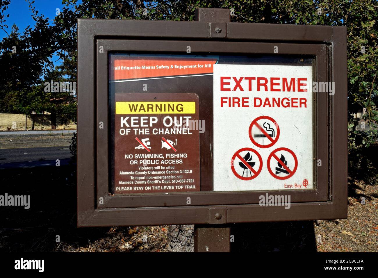 Extreme Fire Danger and keep out of Channel warning signs, in an East ...