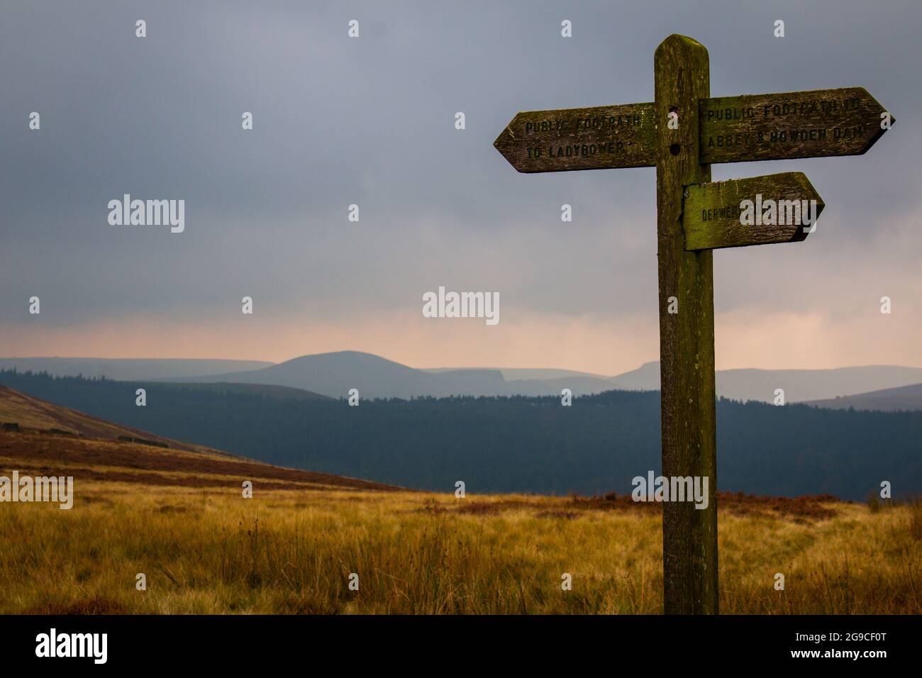 A hiking path sign in Derbyshire, Peak District, UK Stock Photo - Alamy