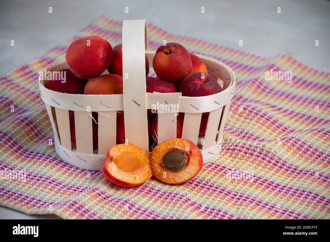 New harvest of fresh ripe sweet red apricots in Provence, France Stock ...