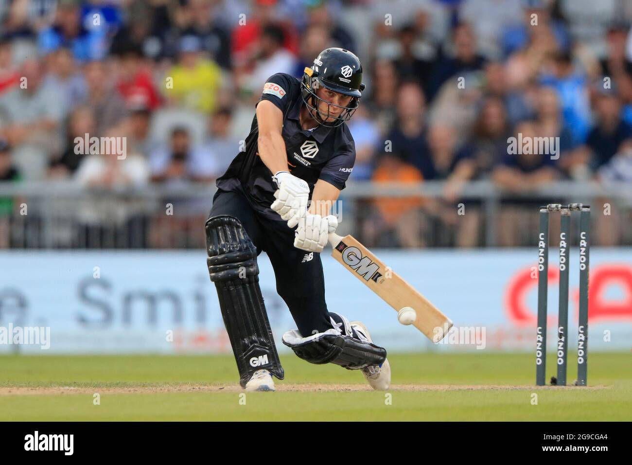Manchester, UK. 25th July, 2021. Phil Salt batting for Manchester ...