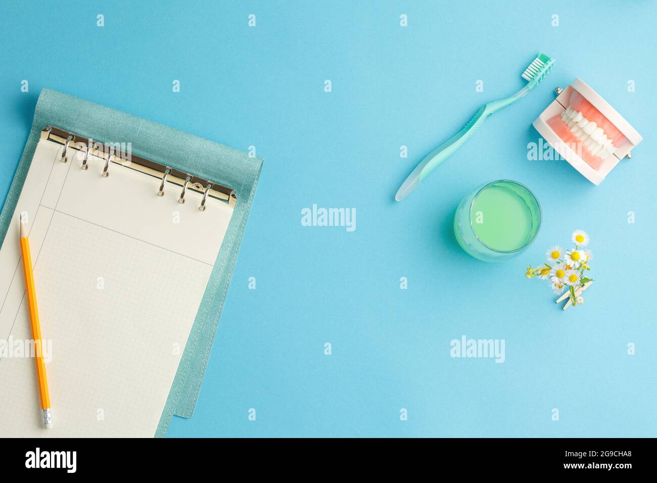 Dentist table with oral hygiene accessories Stock Photo - Alamy