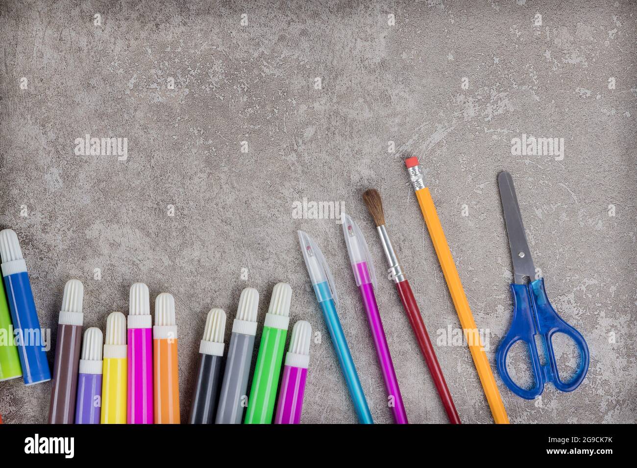 Assortment of supplies for school. Flat lay. Back to school Stock Photo ...