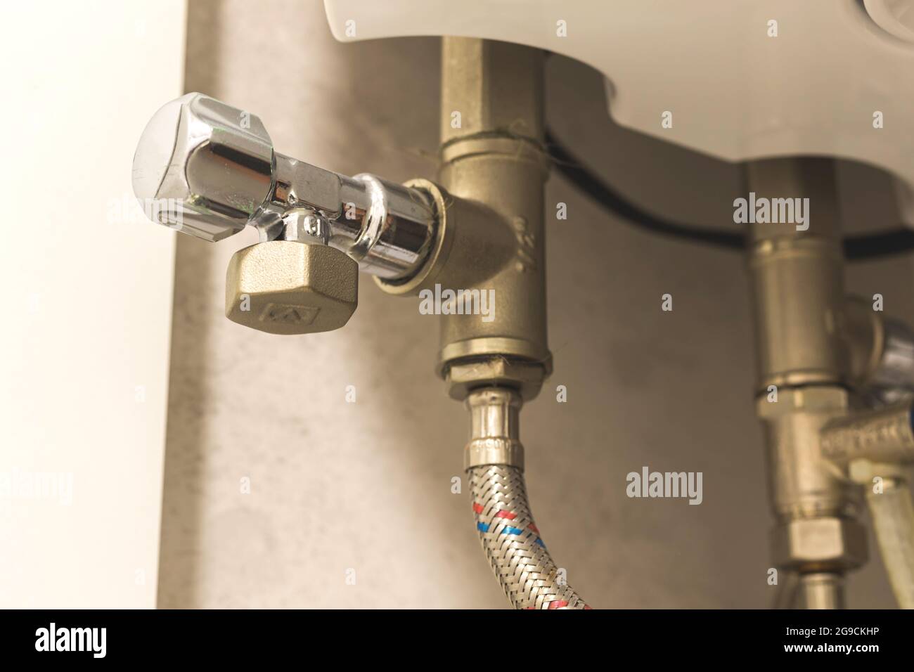 Valve in the cooling system, water heater boiler in bathroom Stock ...