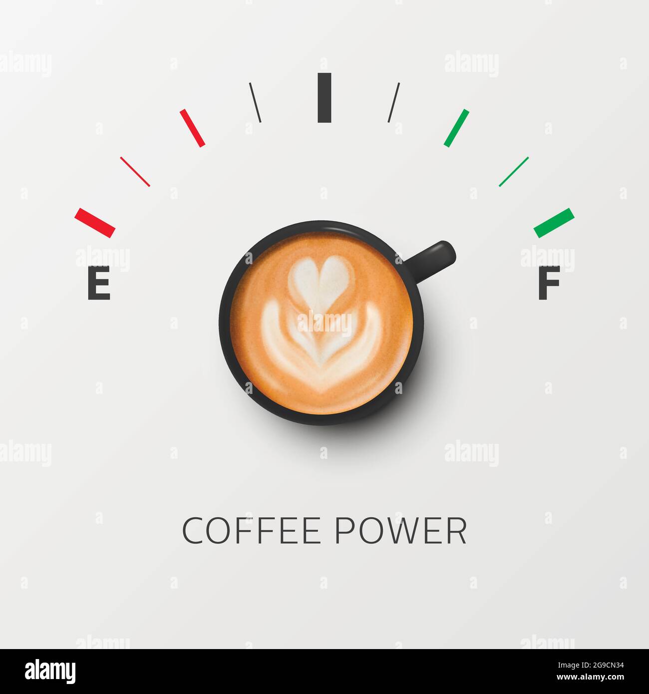 Coffee Power. Vector 3d Realistic Black Mug with Milk Coffee and Fuel ...
