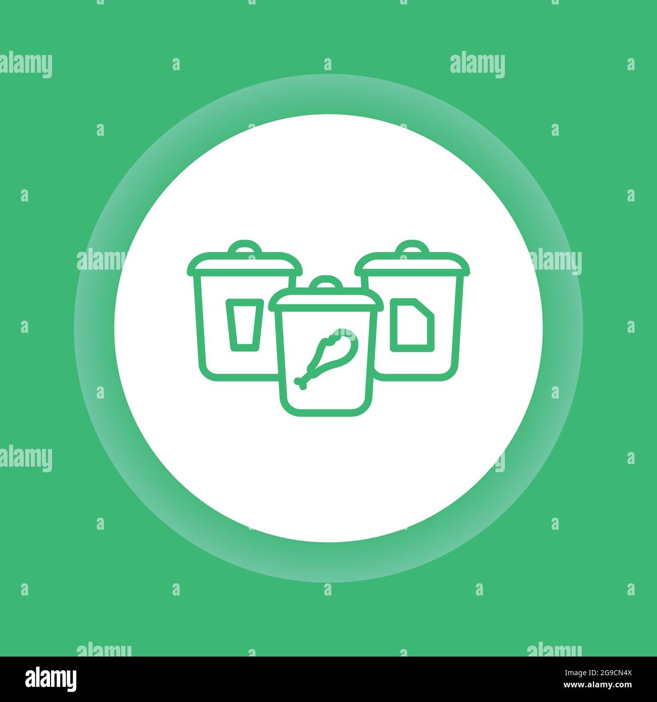 Garbage sorting: paper, glass, food color button icon. Waste recycling ...