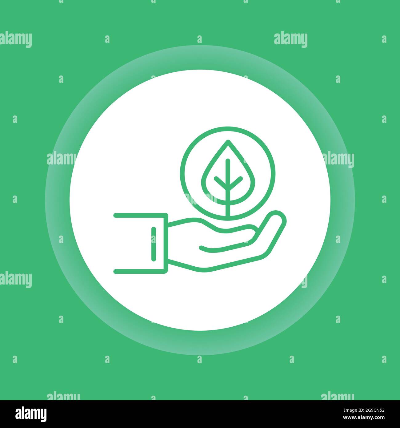 Hand holding plant color button icon. Environmental protection ...