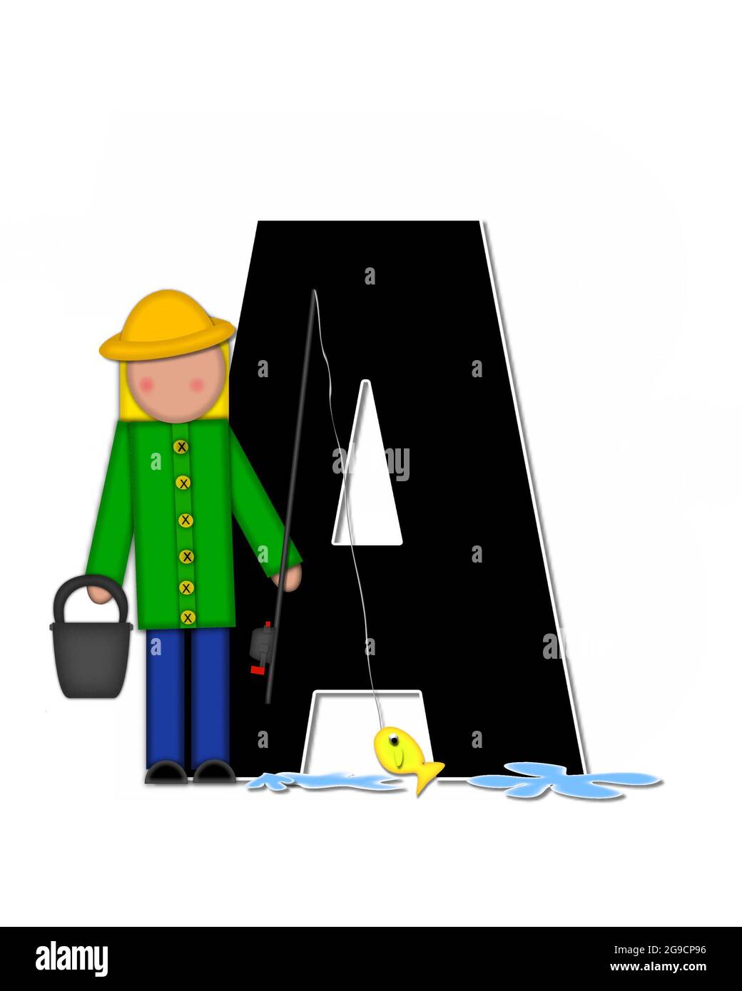 The letter A, in the alphabet set "Children Gone Fishing," is black ...